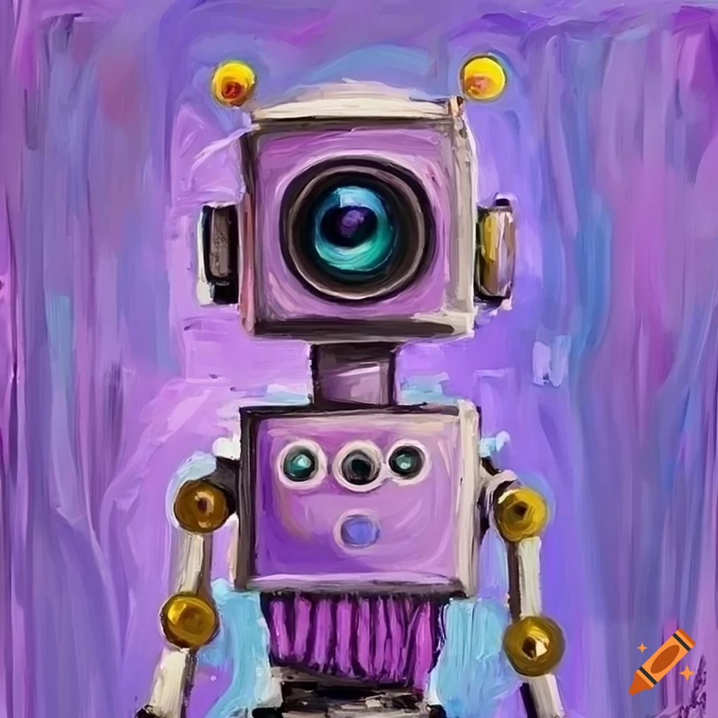 Robot drawing on canvas in an oil painting style on Craiyon