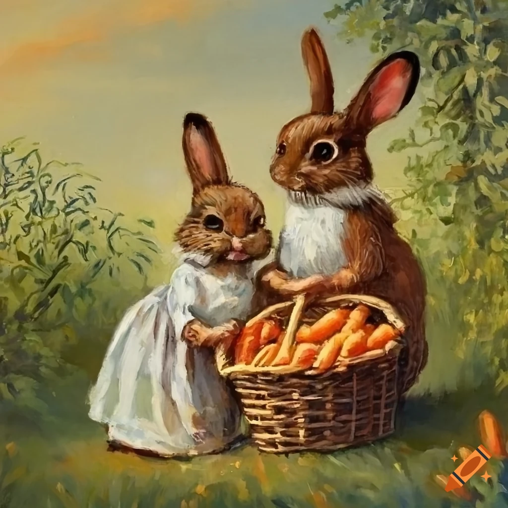 Impressionistic painting of rabbits with sunflowers on Craiyon