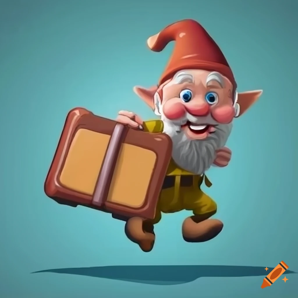 Cartoon dwarf running with a suitcase on wheels on Craiyon