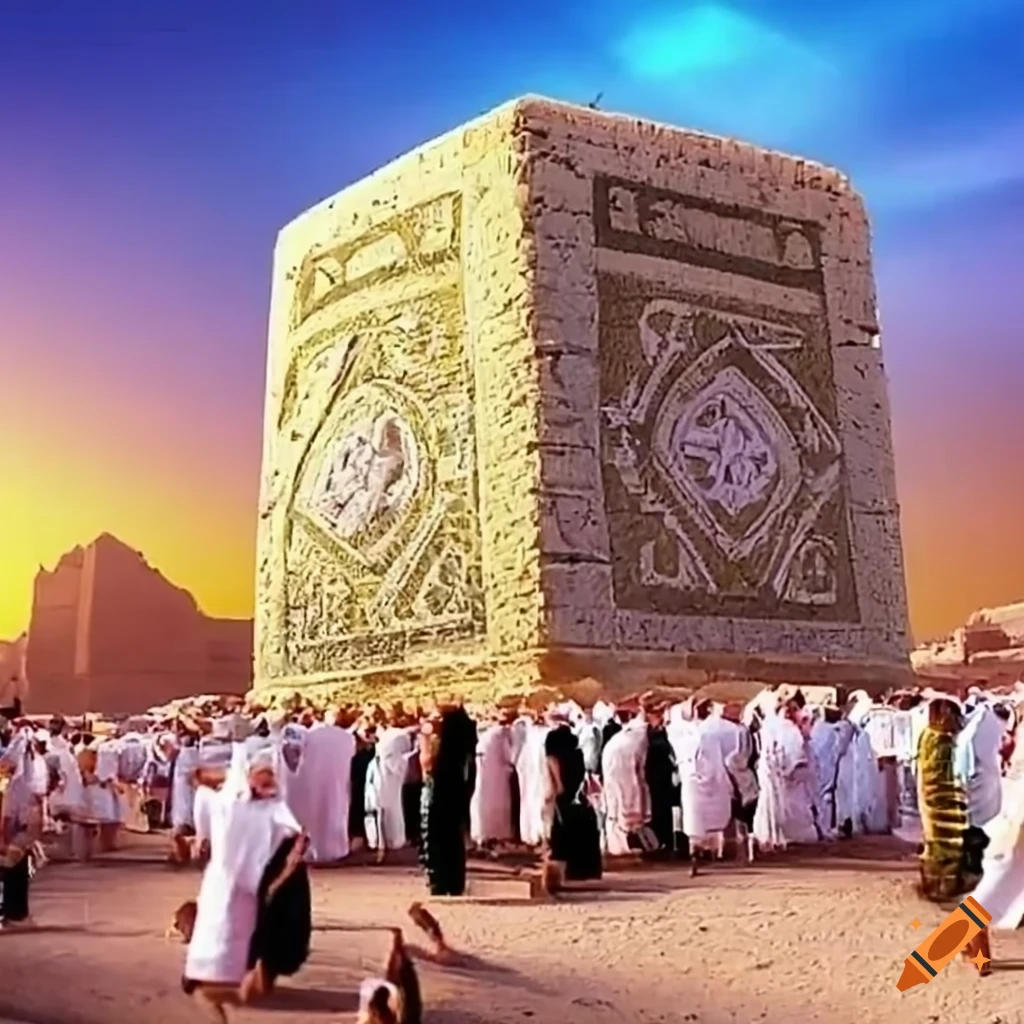 Ancient stone cube of kaba in mecca on Craiyon