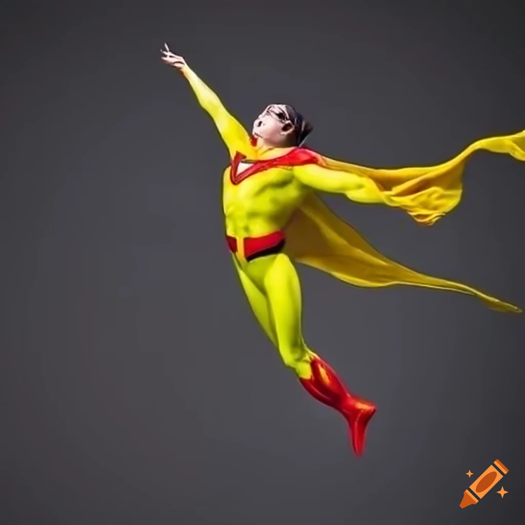 Yellow flying superhero on Craiyon