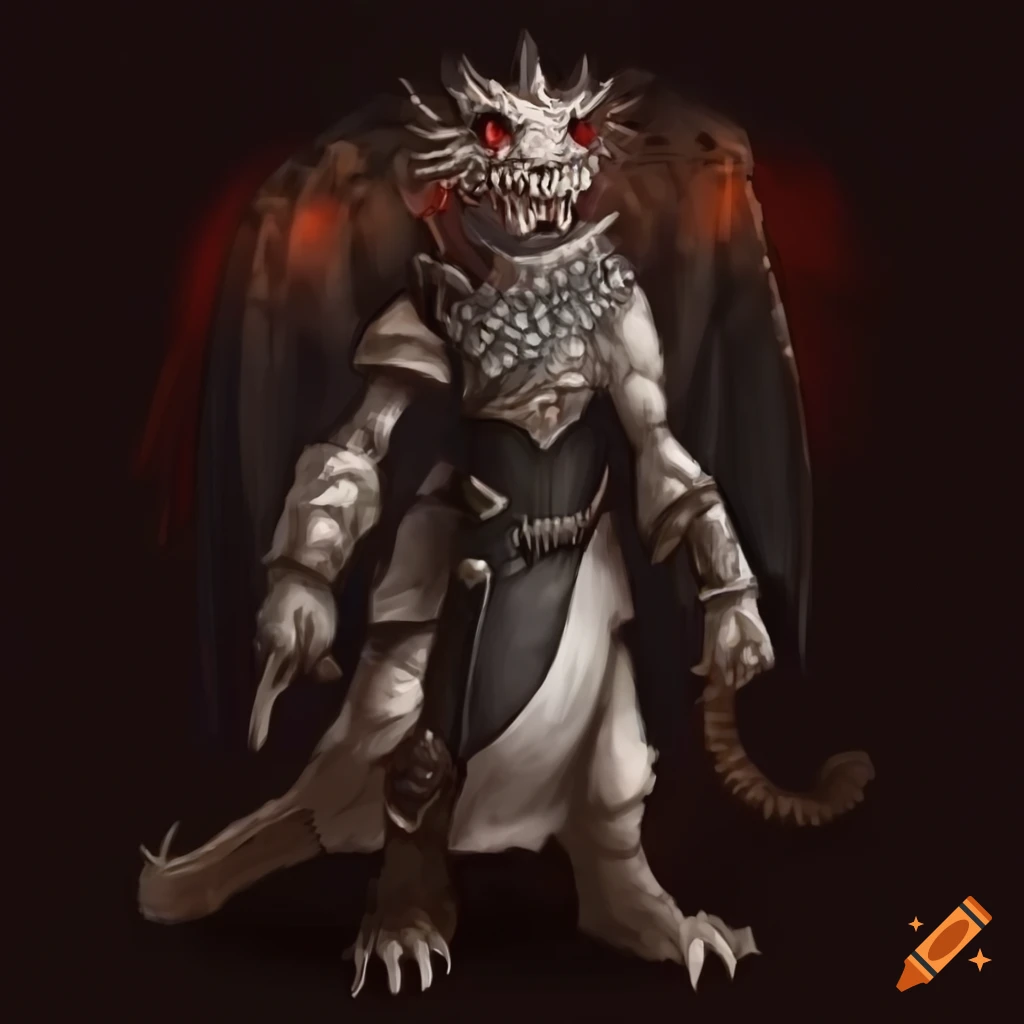 Black and white image of a lizard kobold death cleric on Craiyon