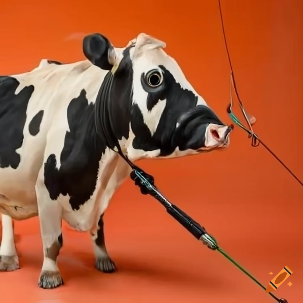 Funny illustration of a cow fishing on Craiyon