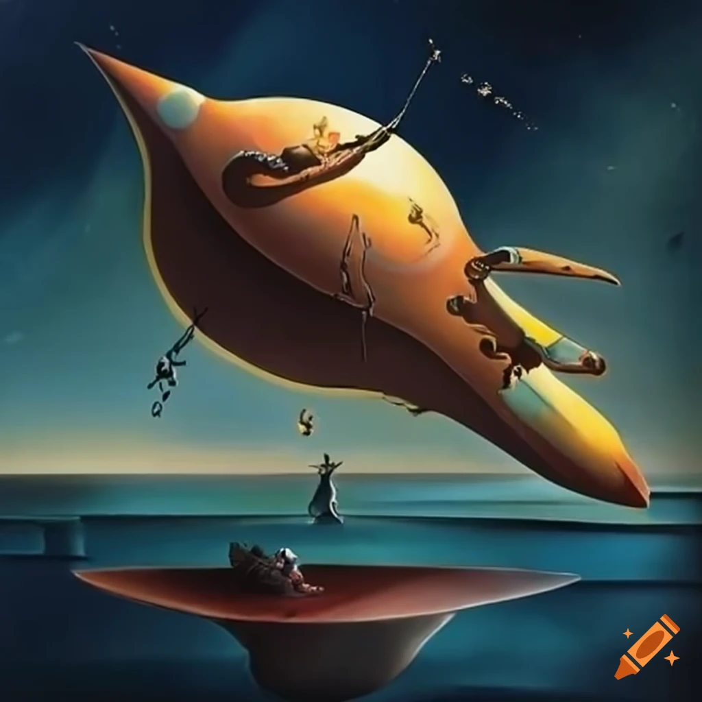 Surreal salvador dali inspired hovering spaceship on Craiyon