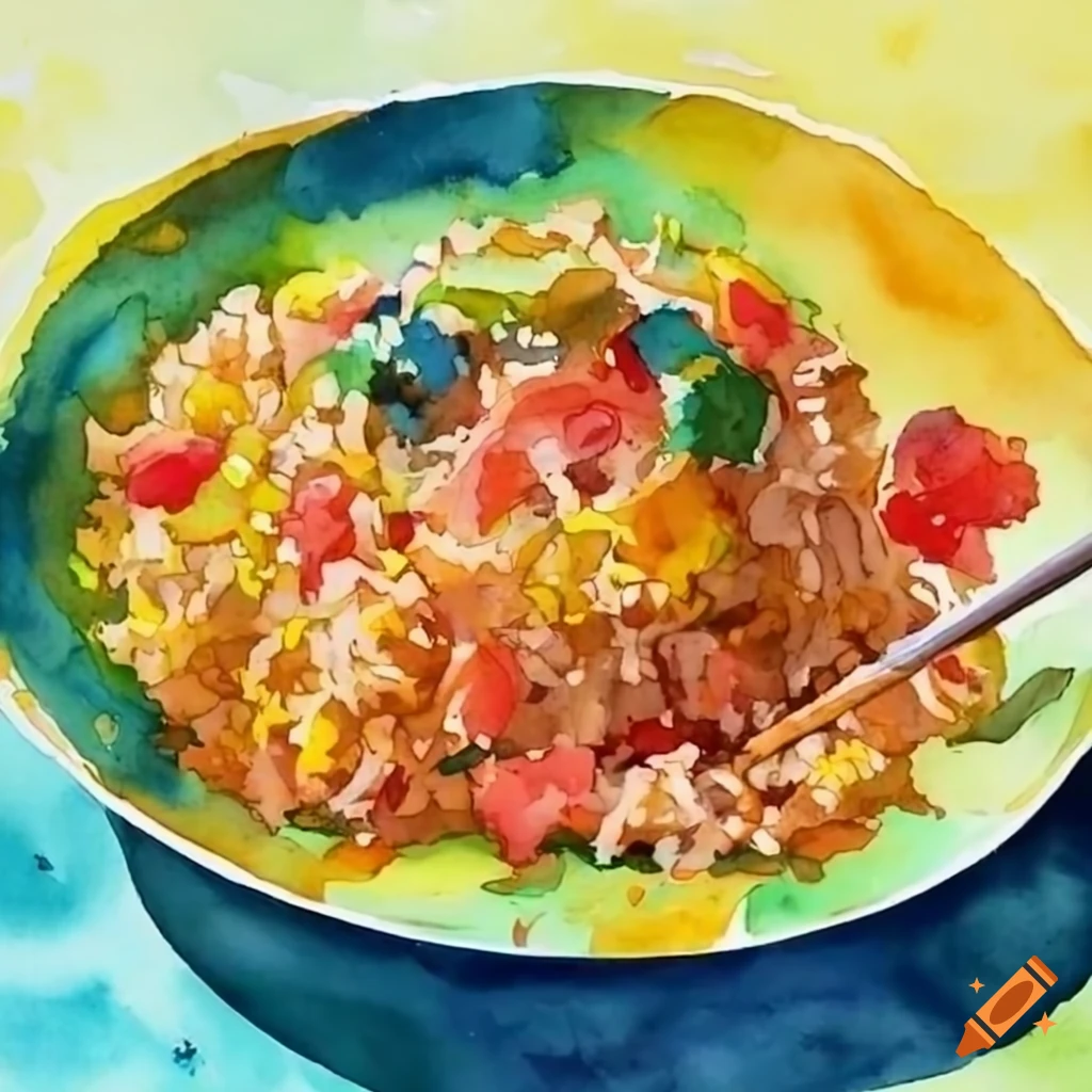 Watercolor painting of pineapple fried rice on Craiyon