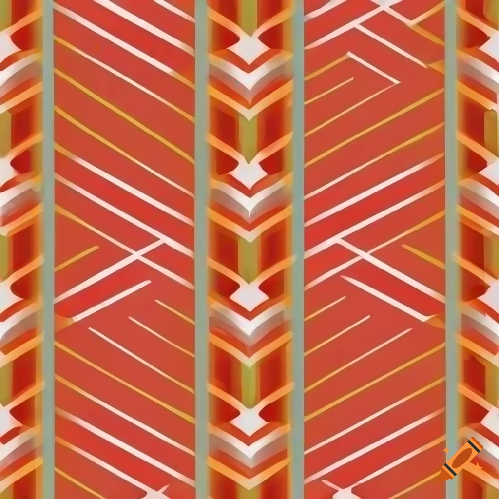 Red-orange abstract design with diagonal strips and zigzags