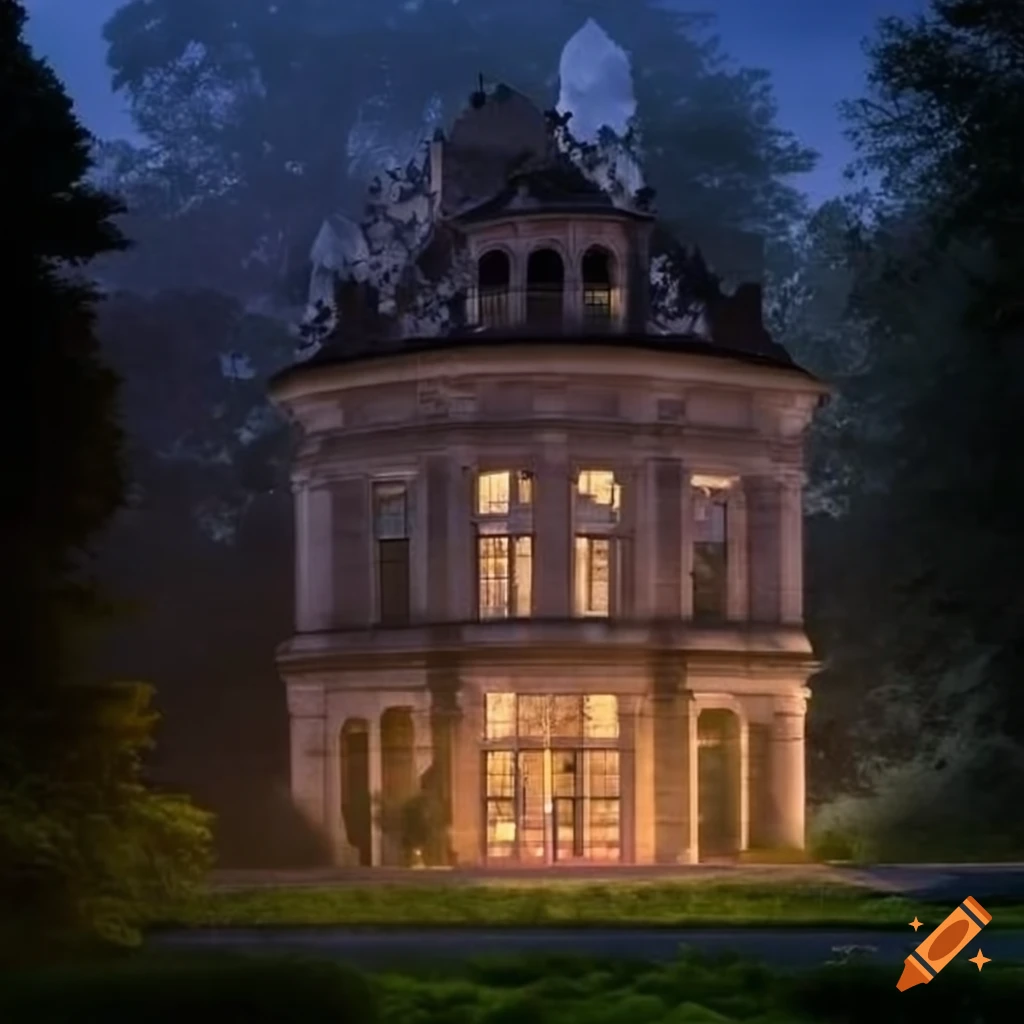 Front elevation of a multi-storied italian mansion in neo-classical ...