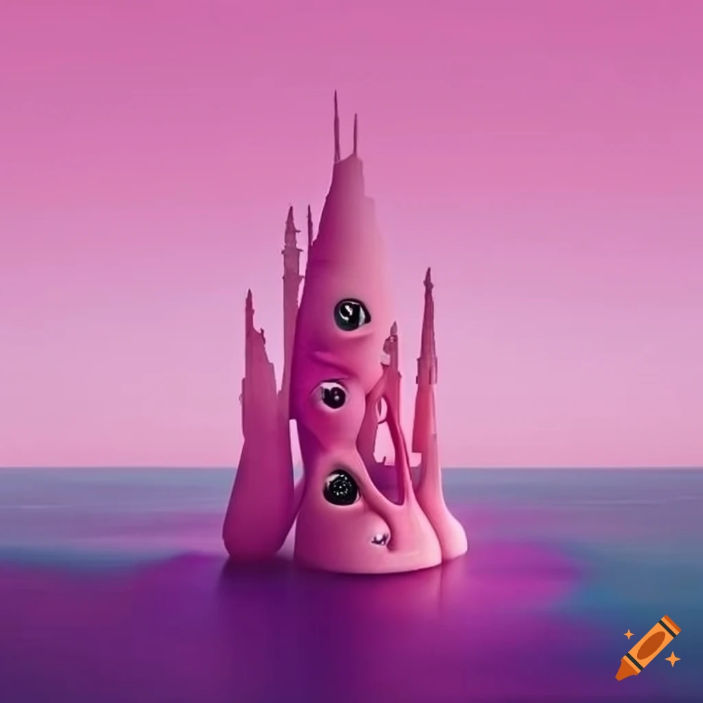 Whimsical pastel pink alien city on Craiyon