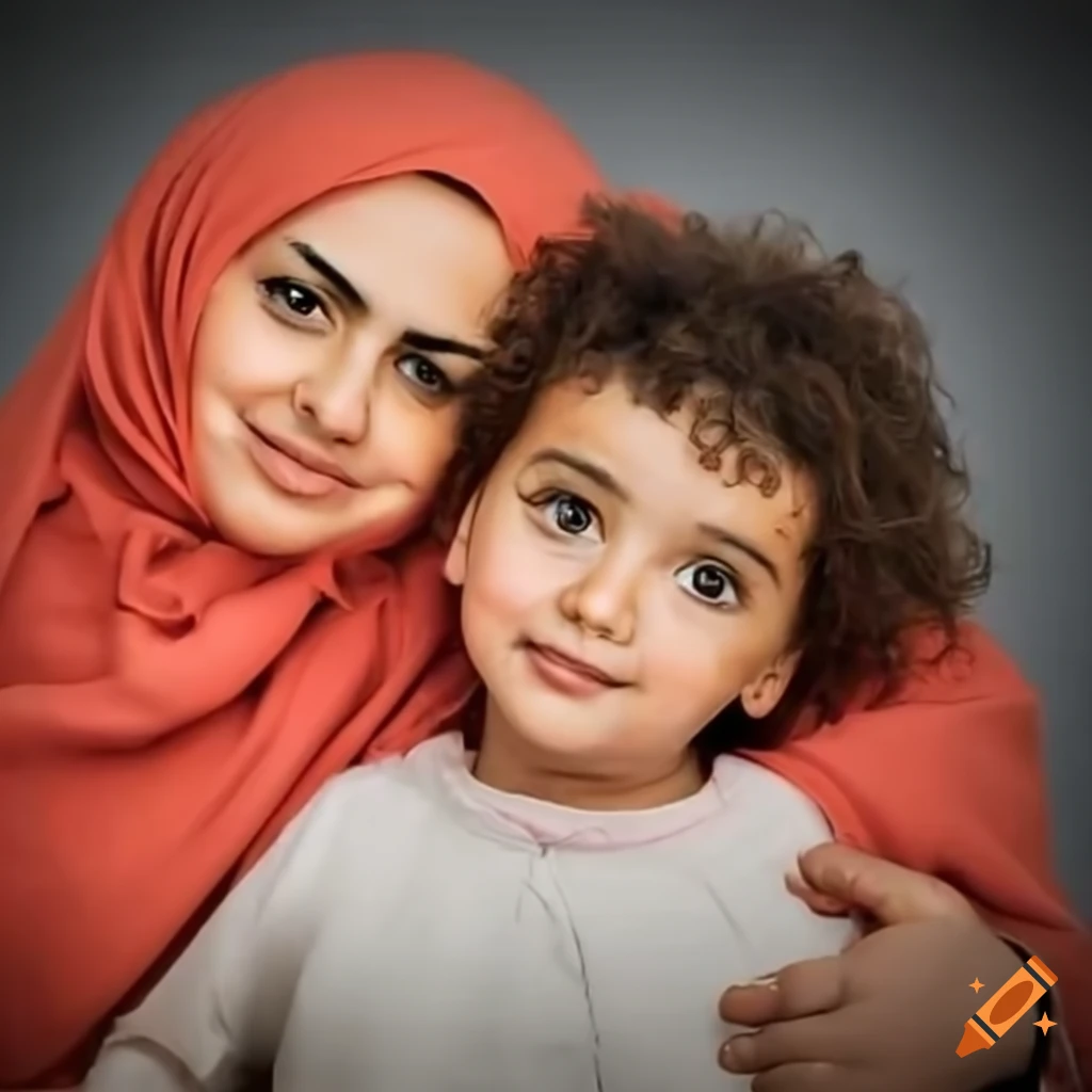 Portrait of an arab mother with her four children on Craiyon