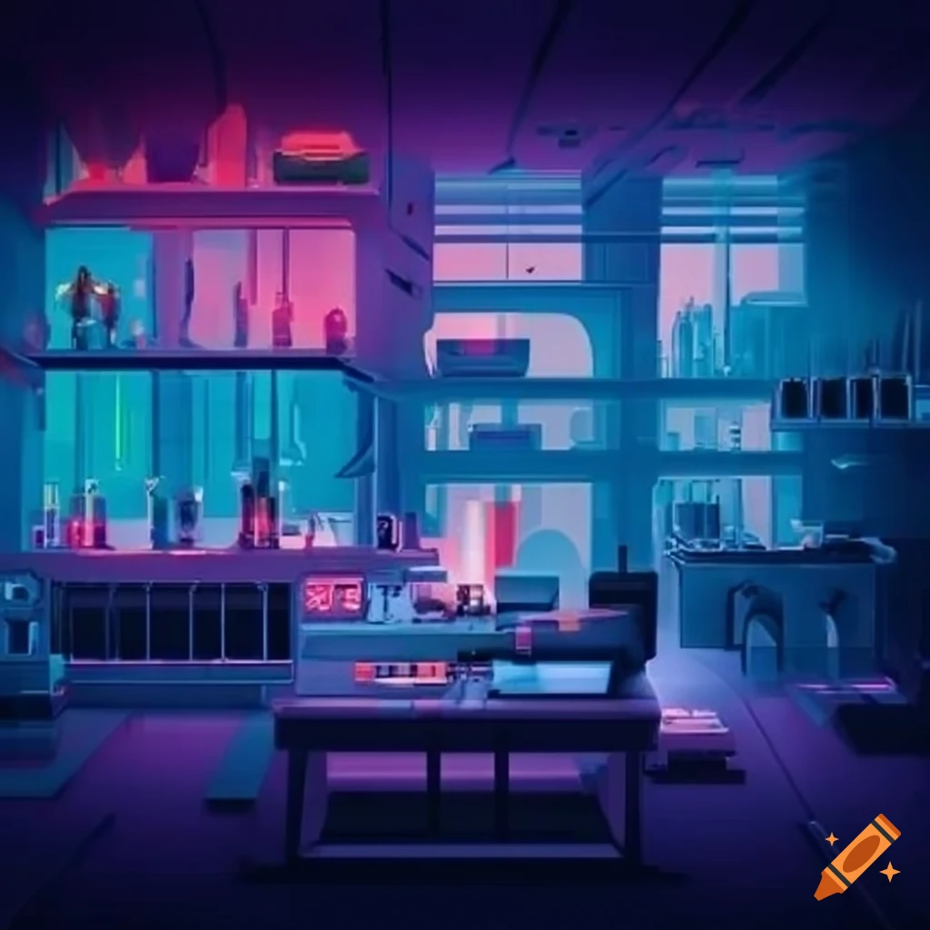 Futuristic retro science lab on Craiyon