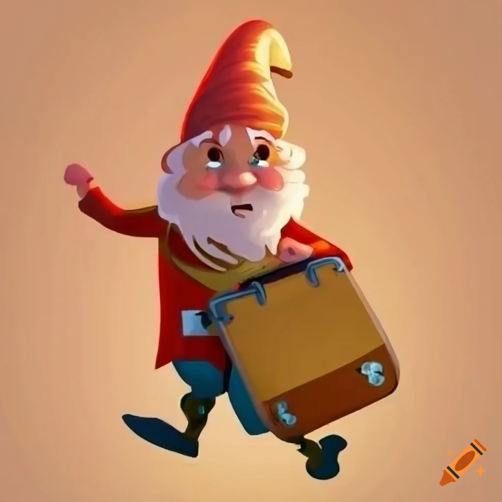 Cartoon dwarf running with a suitcase