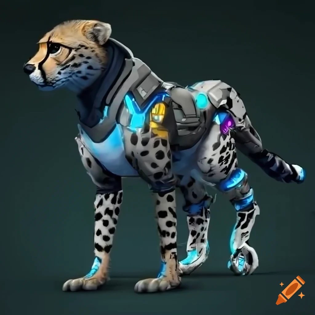 Render of a cybernetic cheetah in a futuristic habitat on Craiyon