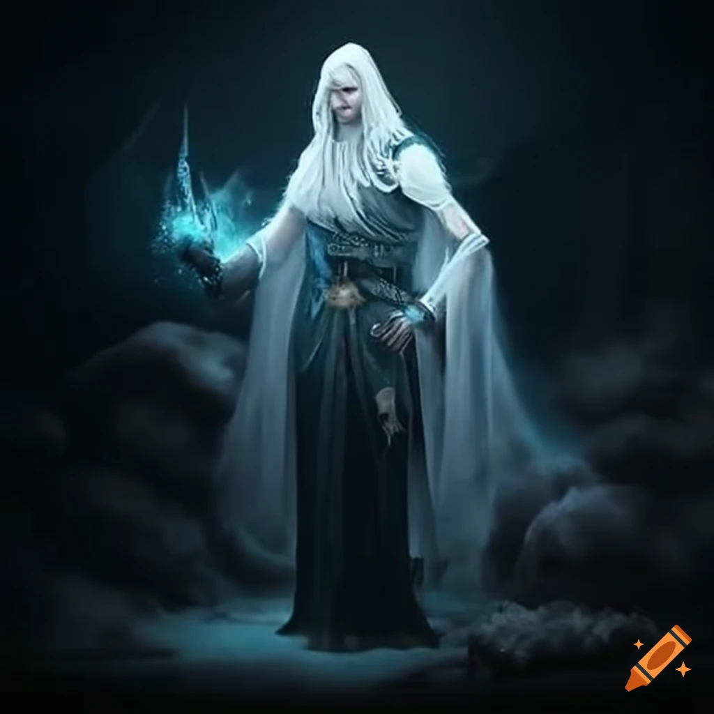 Image of a white sorcerer controlling the weather on Craiyon