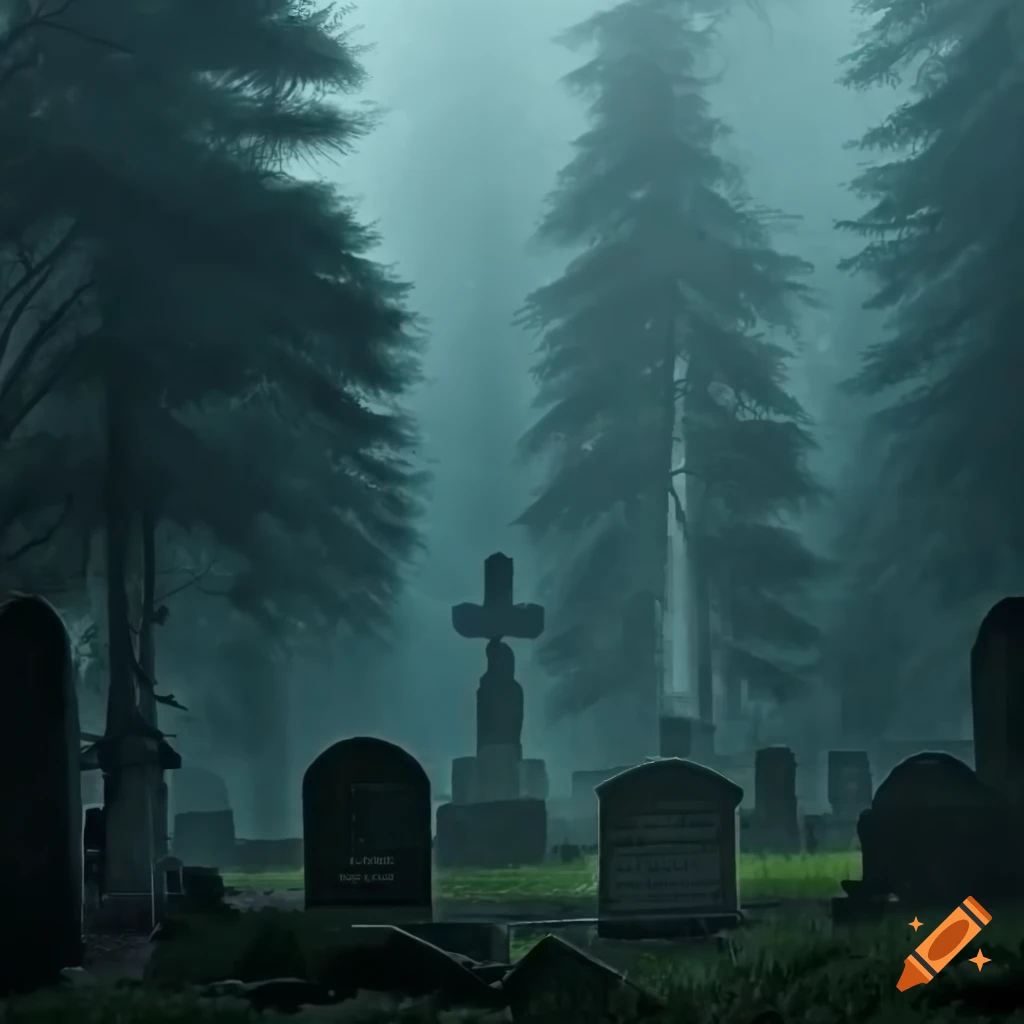 Starry night sky over an old foggy cemetery in 4k resolution on Craiyon