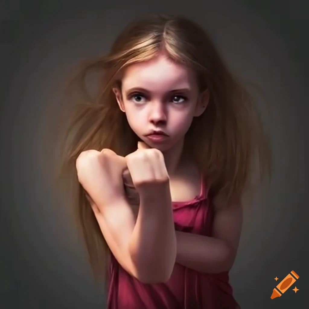 Minimalist illustration of a girl with a determined expression on Craiyon