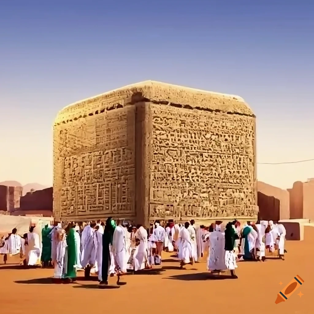 Over-the-shoulder view of the crowded Kaaba in the ancient city of ...