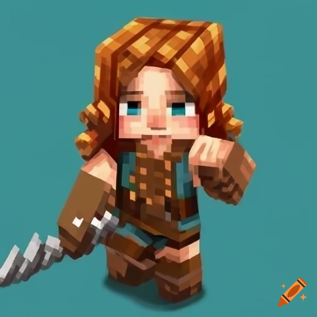 Minecraft alex viking with red hair and a giant hammer on Craiyon