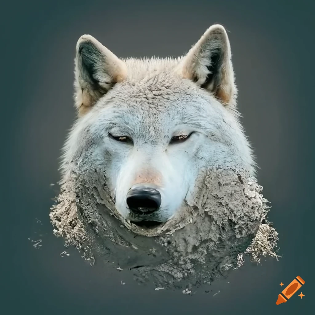 Realistic depiction of a white wolf covered in mud on Craiyon