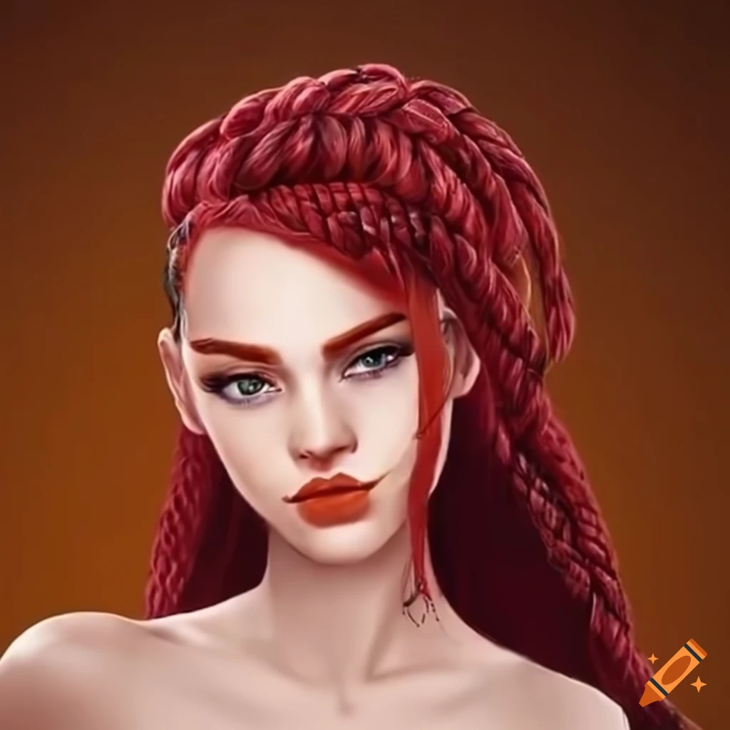 Genderqueer character with tan skin and braided red hair on Craiyon
