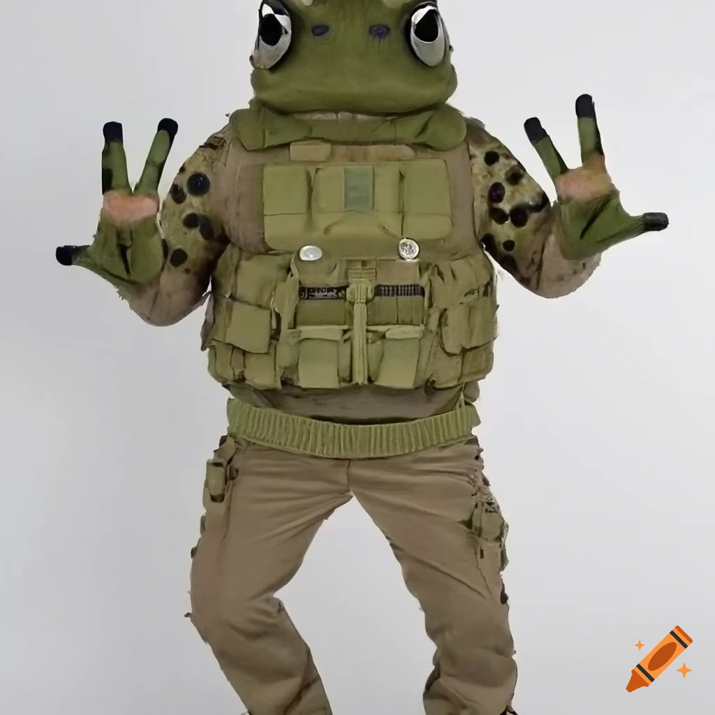 Hyper-realistic full body portrait of Tactical Toad on Craiyon