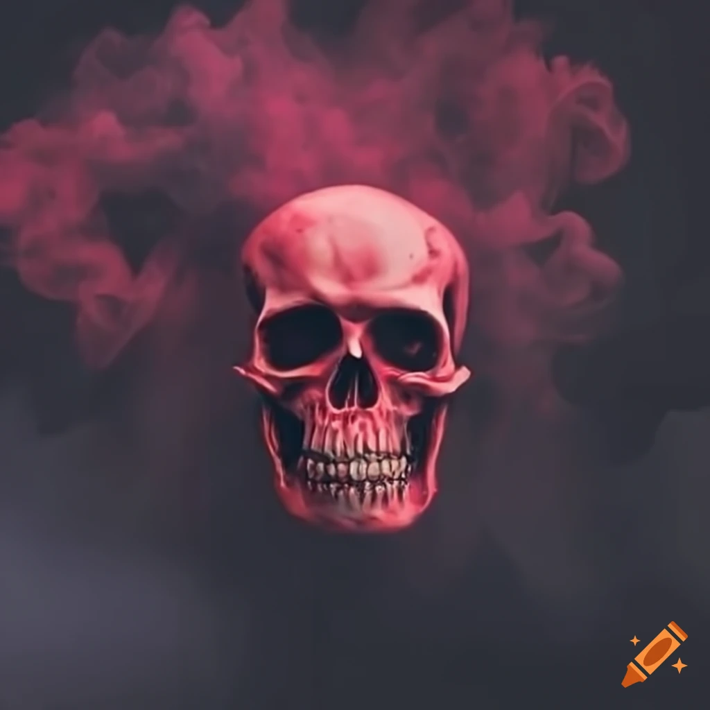 Artistic depiction of a red skull in smoky atmosphere