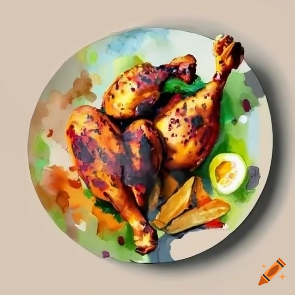Watercolor painting of jamaican jerk chicken