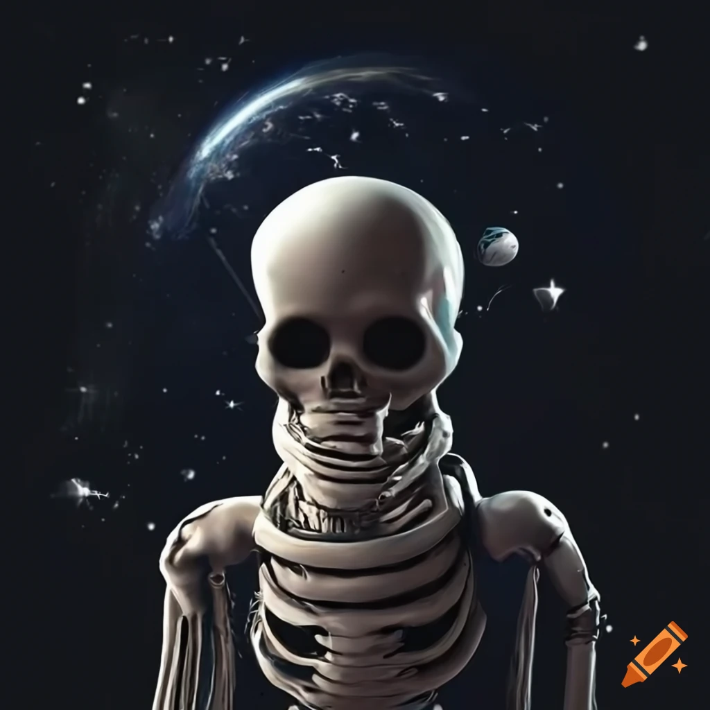 Illustration of a skeleton drinking tea in a spacesuit on Craiyon