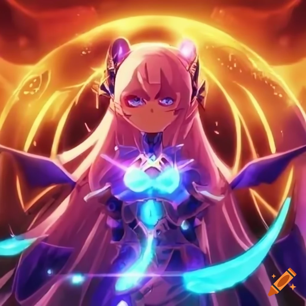 Ethereal anime character with warm colors and halo on Craiyon