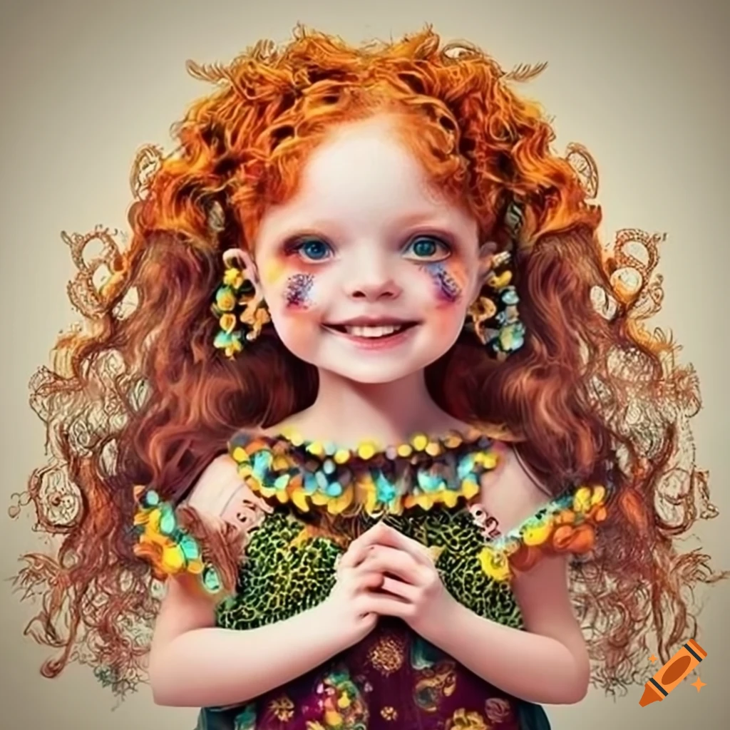 Colorful illustration of smiling ginger-haired girls on Craiyon