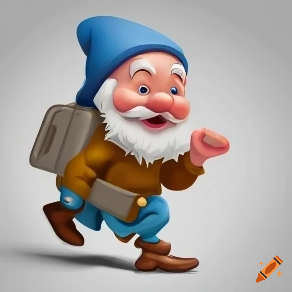 Cartoon dwarf running with a suitcase