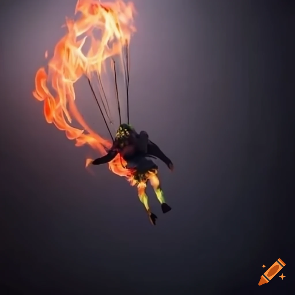 Burning parasail ridden by a goblin on Craiyon