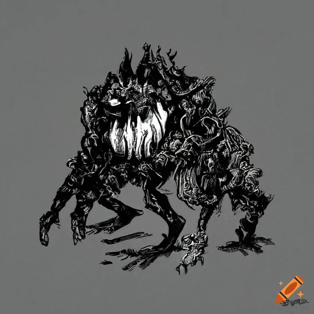 Black and white monster art on Craiyon