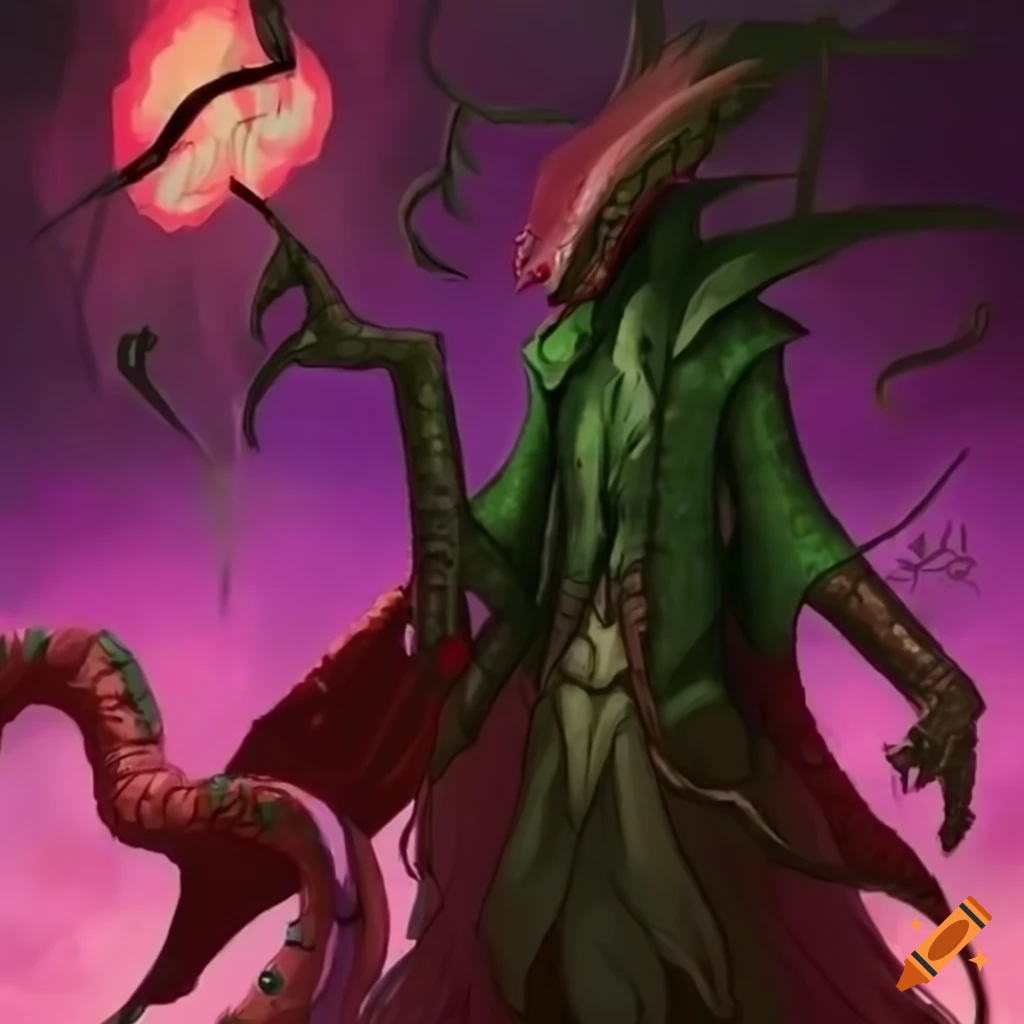 Digital art of an eldritch-themed grovyle on Craiyon