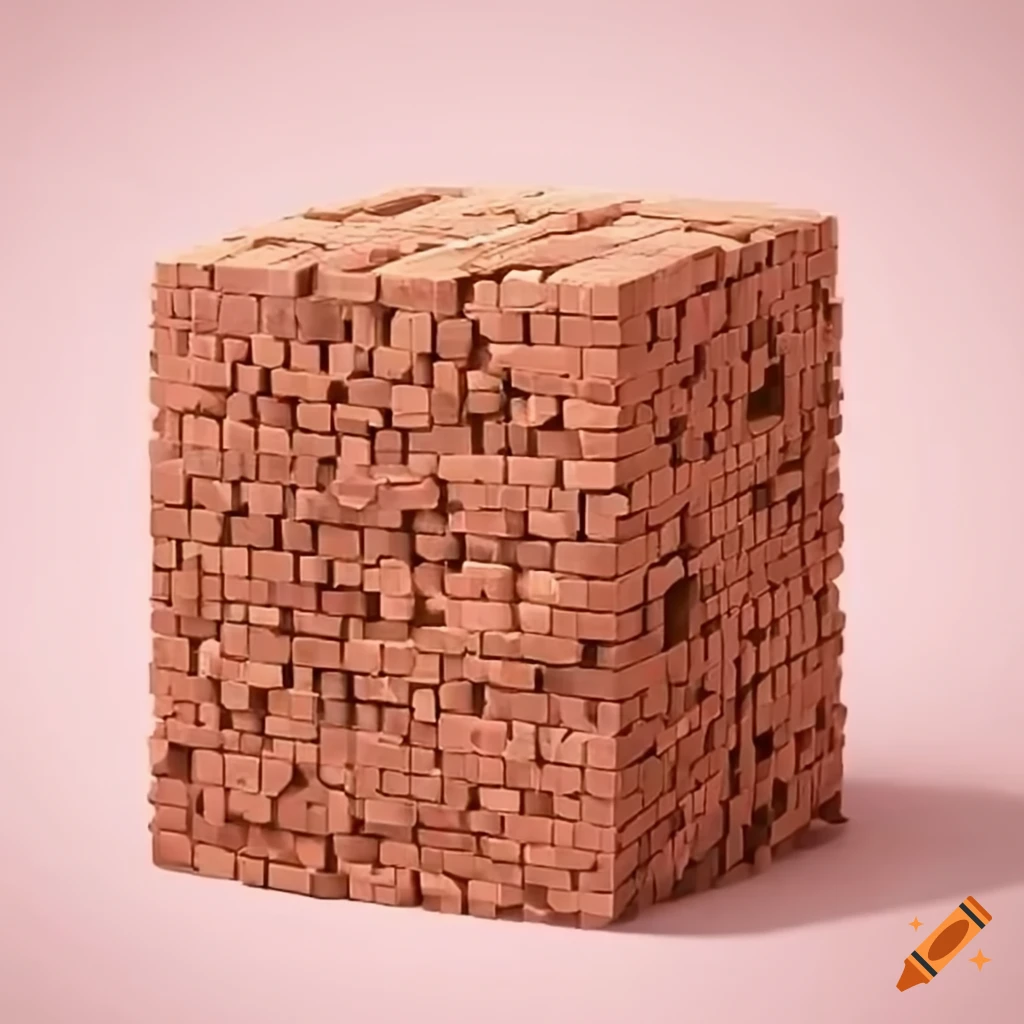 Monument of a stone cube made of 10,000 bricks on Craiyon