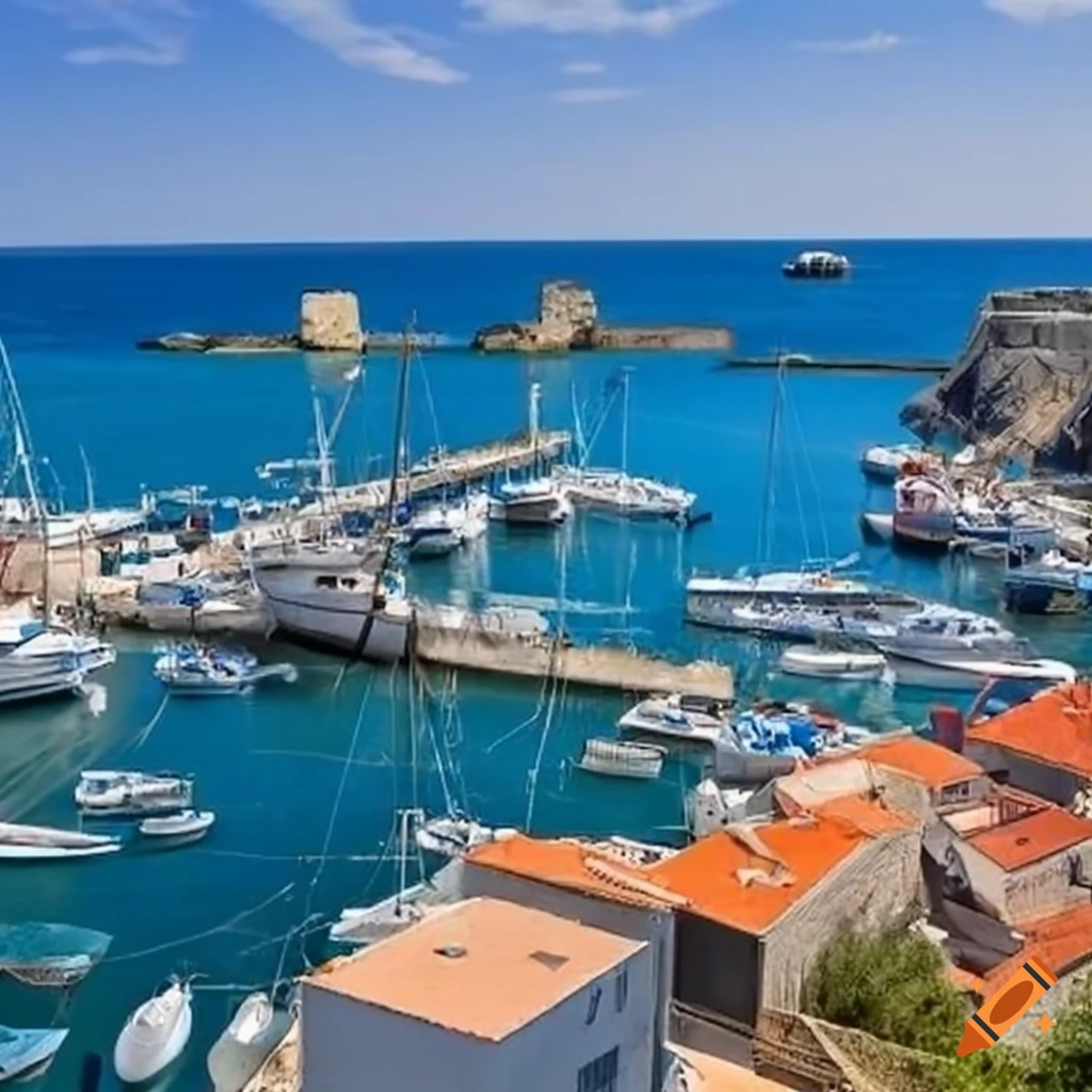 Aerial view of split city in croatia on a sunny summer day with clear seas, port, and city ...