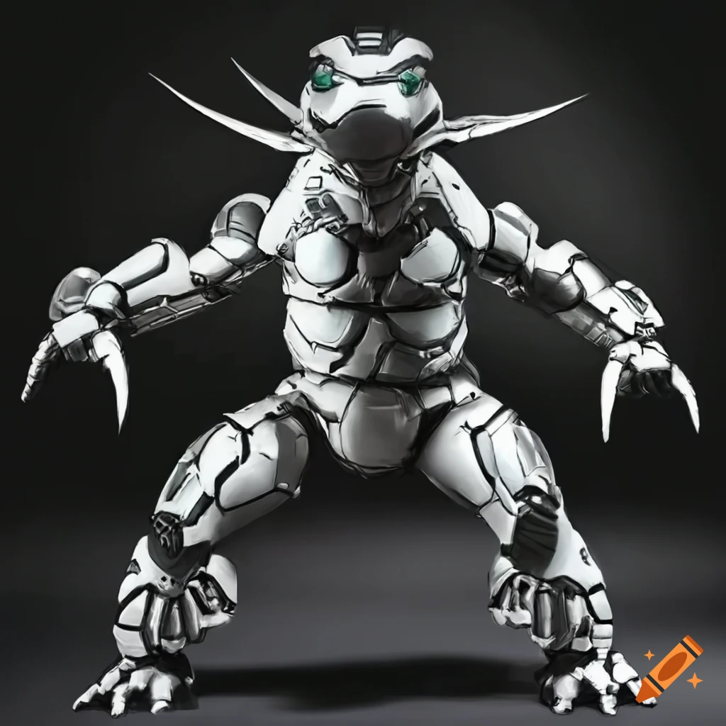 Black snapping turtle kaiju cyborg with white armor on Craiyon