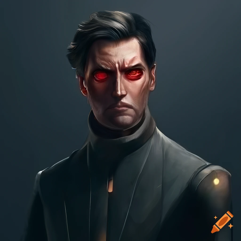 Detailed artwork of a man with red eyelids and blue glowing eyes on Craiyon