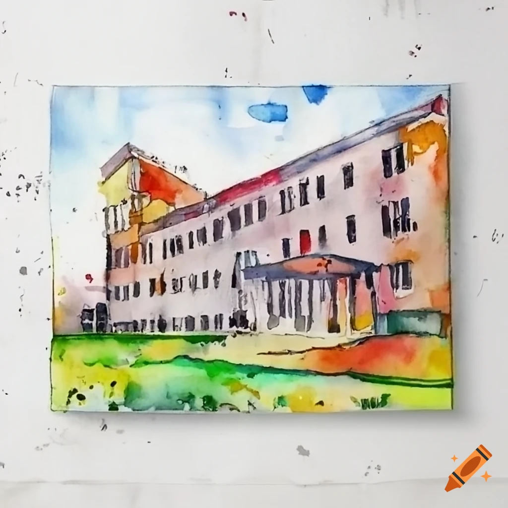 Hospital landscape in watercolor art style on Craiyon