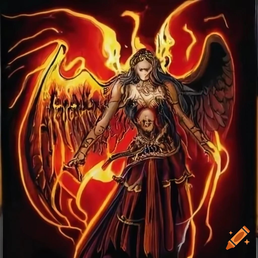 Digital art of fiery angel on Craiyon