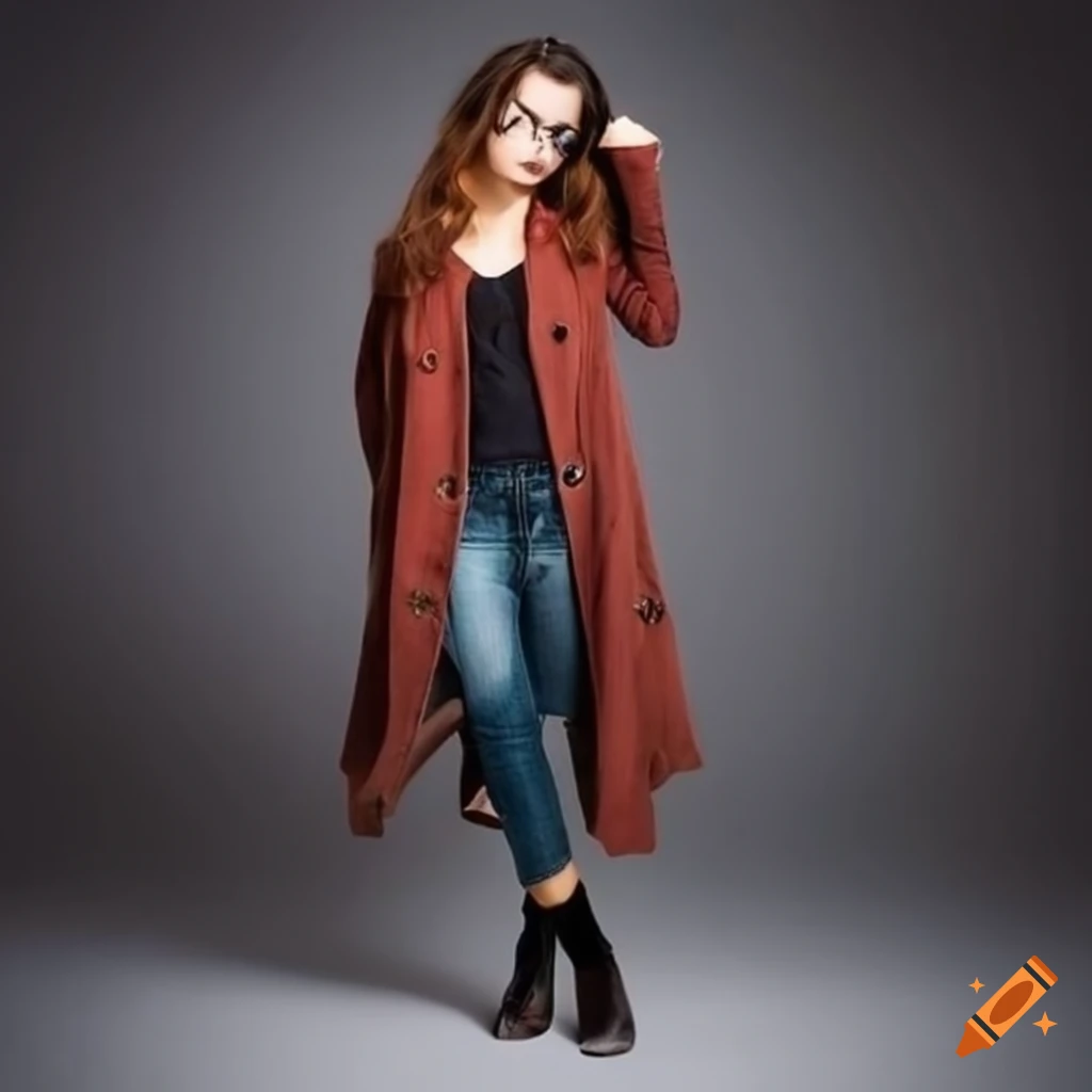 Full body portrait of a girl in a stylish fall outfit on Craiyon