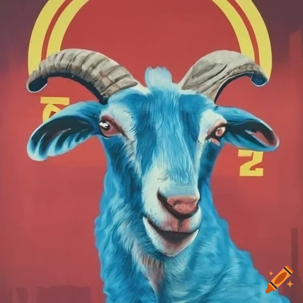 Motivating propaganda poster with a strong blue goat