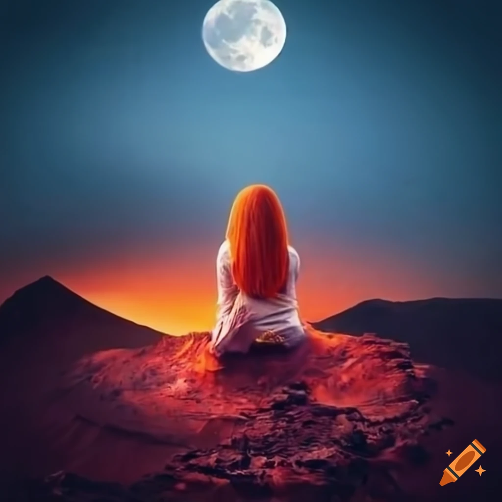Woman Sitting On A Volcano Under A Full Moon On Craiyon Woman Sitting On A Volcano Under A Full Moon On Craiyon
