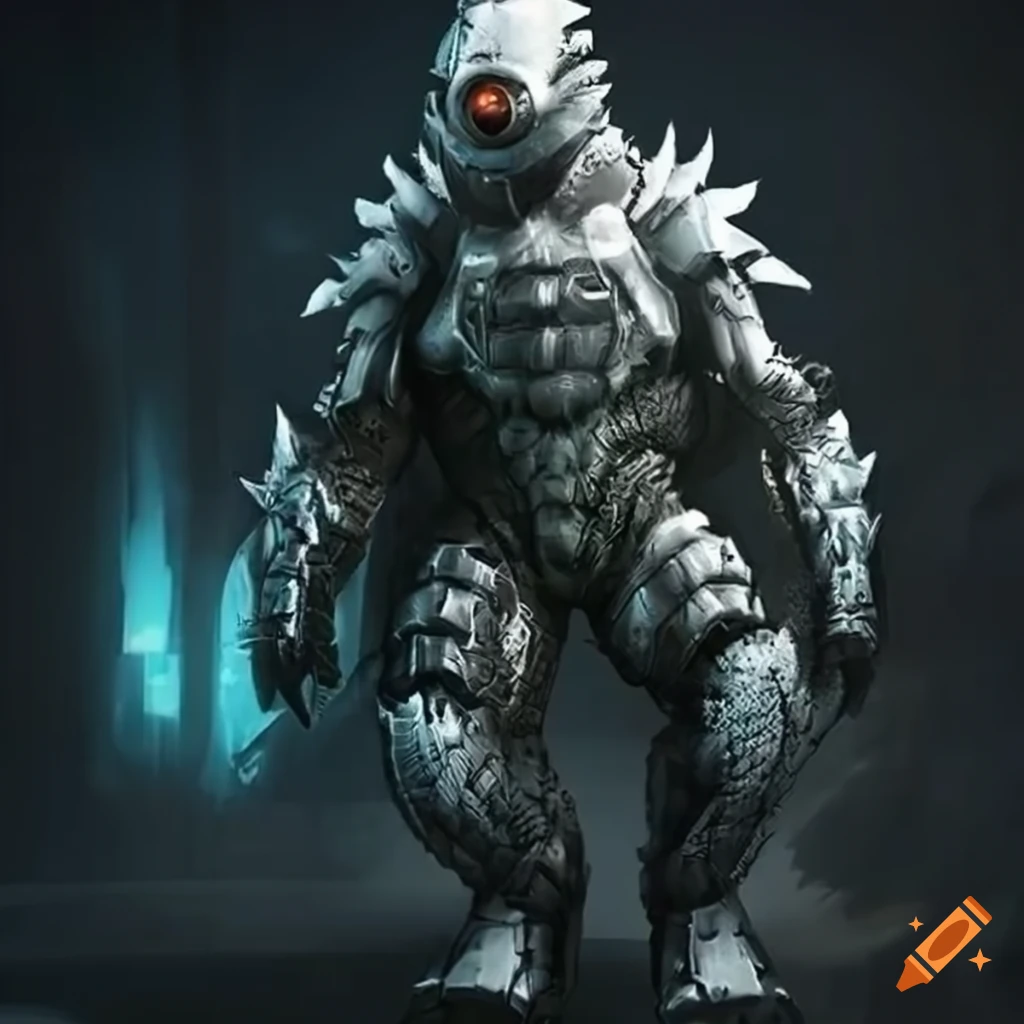 Image of a black snapping turtle kaiju cyborg in futuristic armor