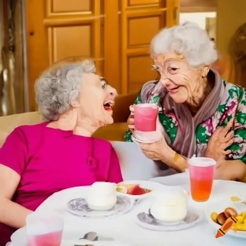 Two grandmas having a delightful teatime together on Craiyon