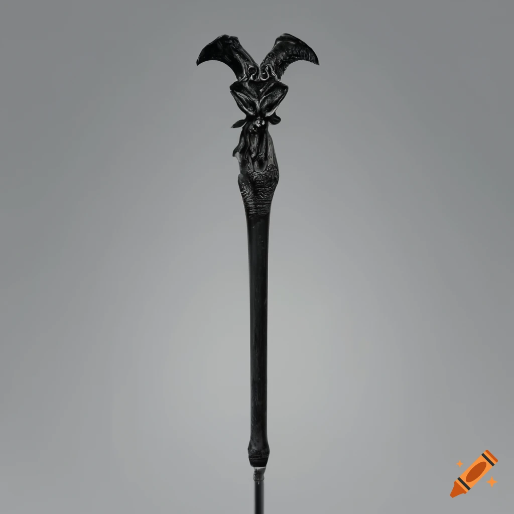 Engraved bat-shaped black staff on Craiyon
