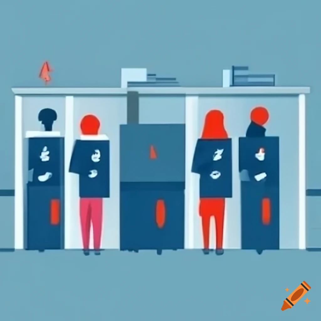 Blue-toned image of people in a voting booth