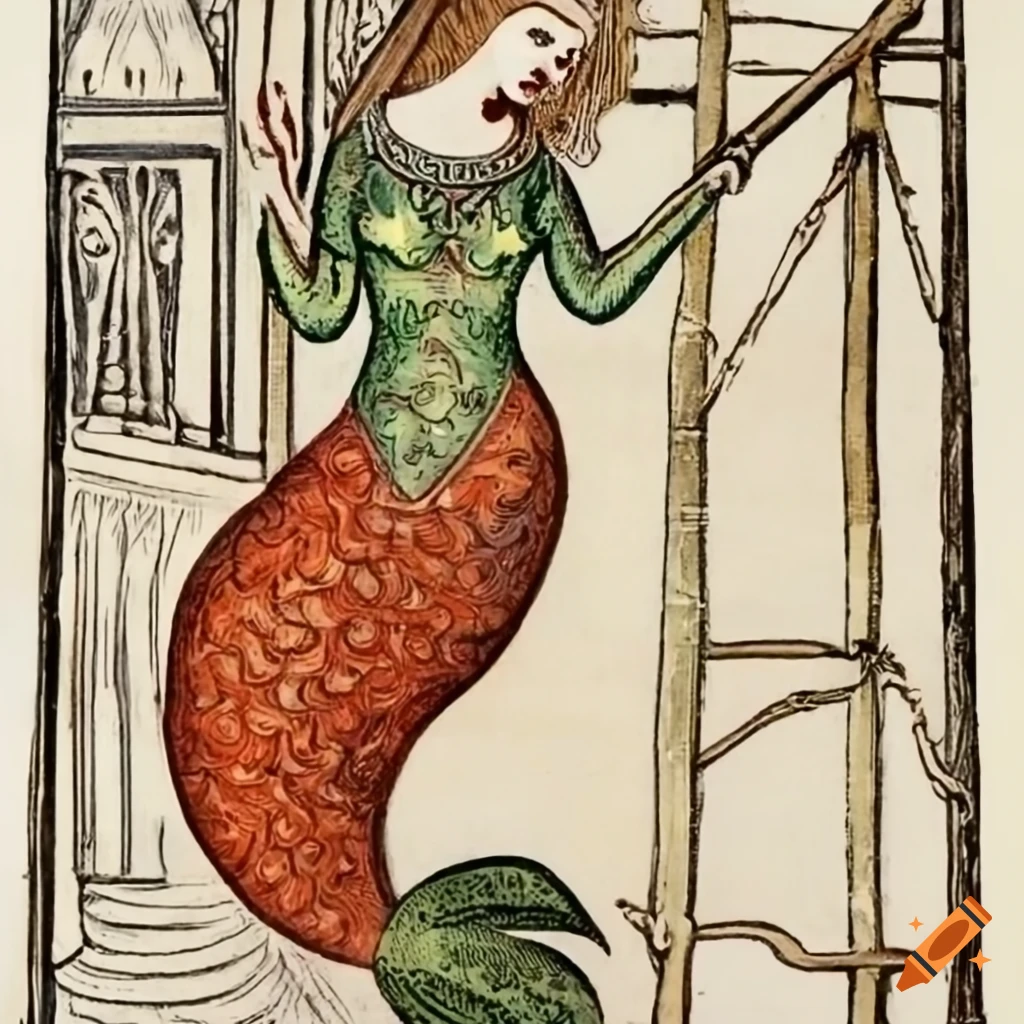 Medieval engraving of a mermaid on Craiyon