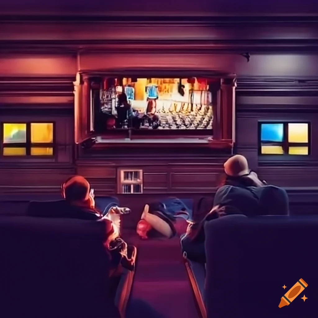 People watching movies and tv shows at a busy station