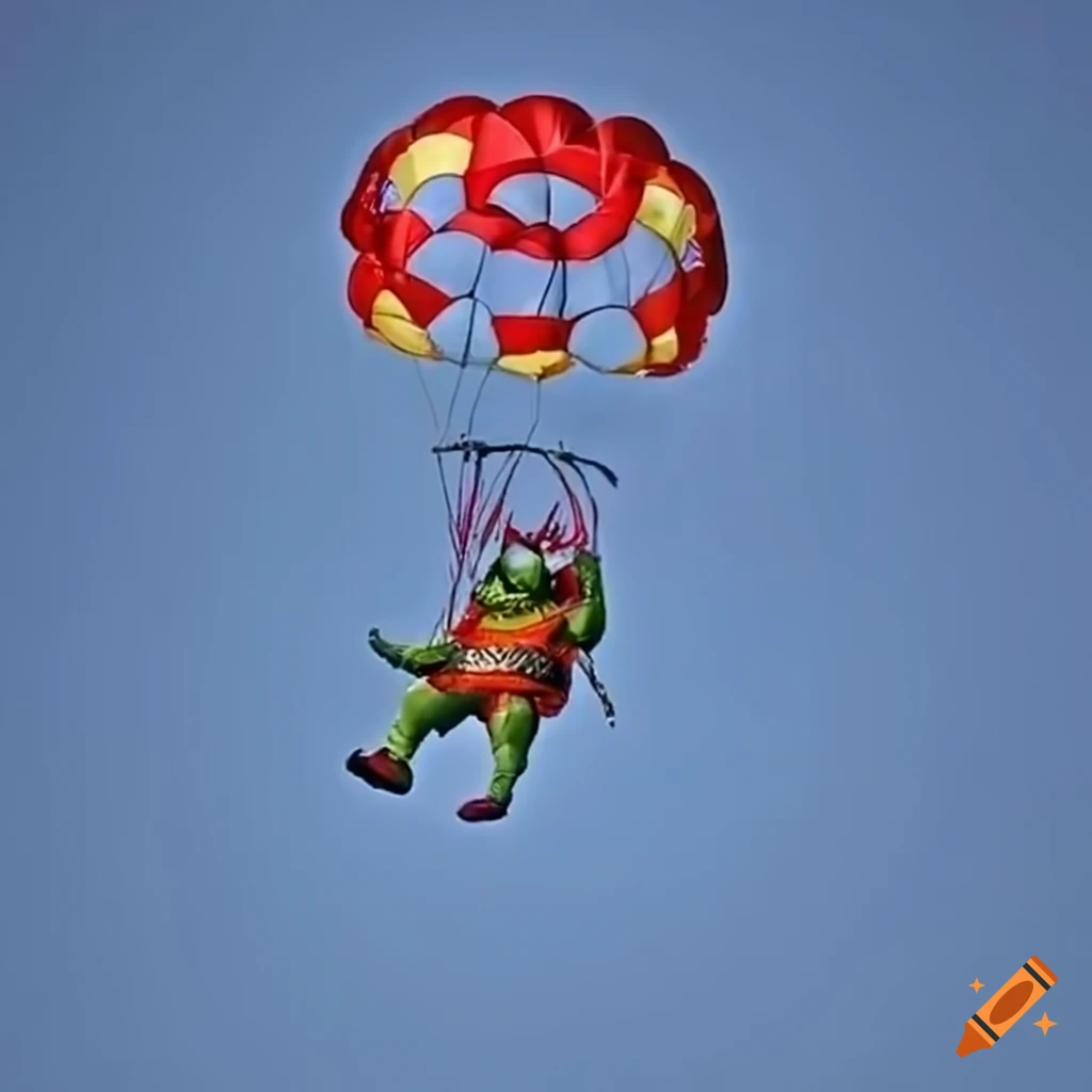 Pacman parachuting in a retro video game dynamic scene on Craiyon