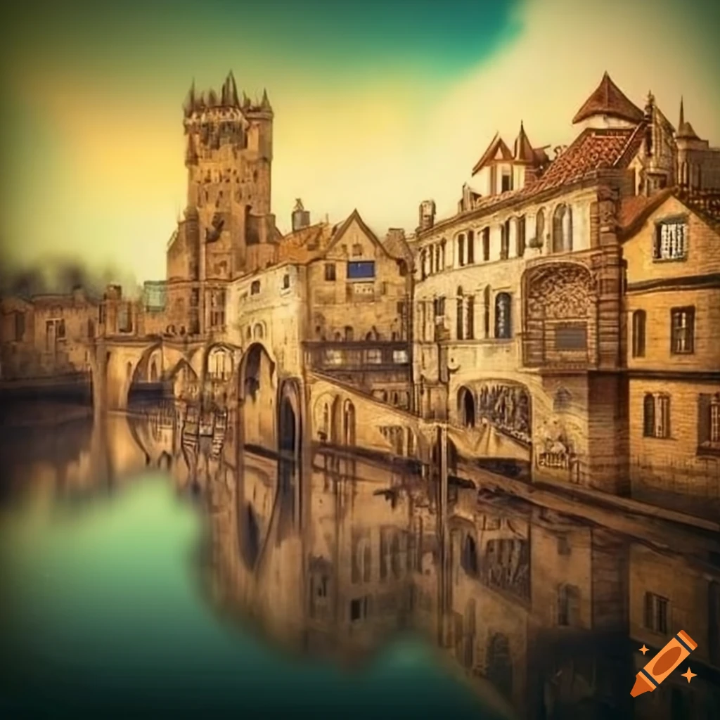 Detailed map of a medieval city with walls and a marketplace on Craiyon